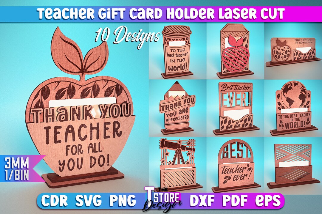 Teacher Gift Card Holder Laser Cut SVG Bundle | Teacher Card Holder SVG ...