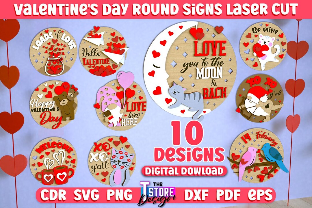 Valentine's Day Round Signs Laser Cut Bundle, Round Signs Laser Cut ...