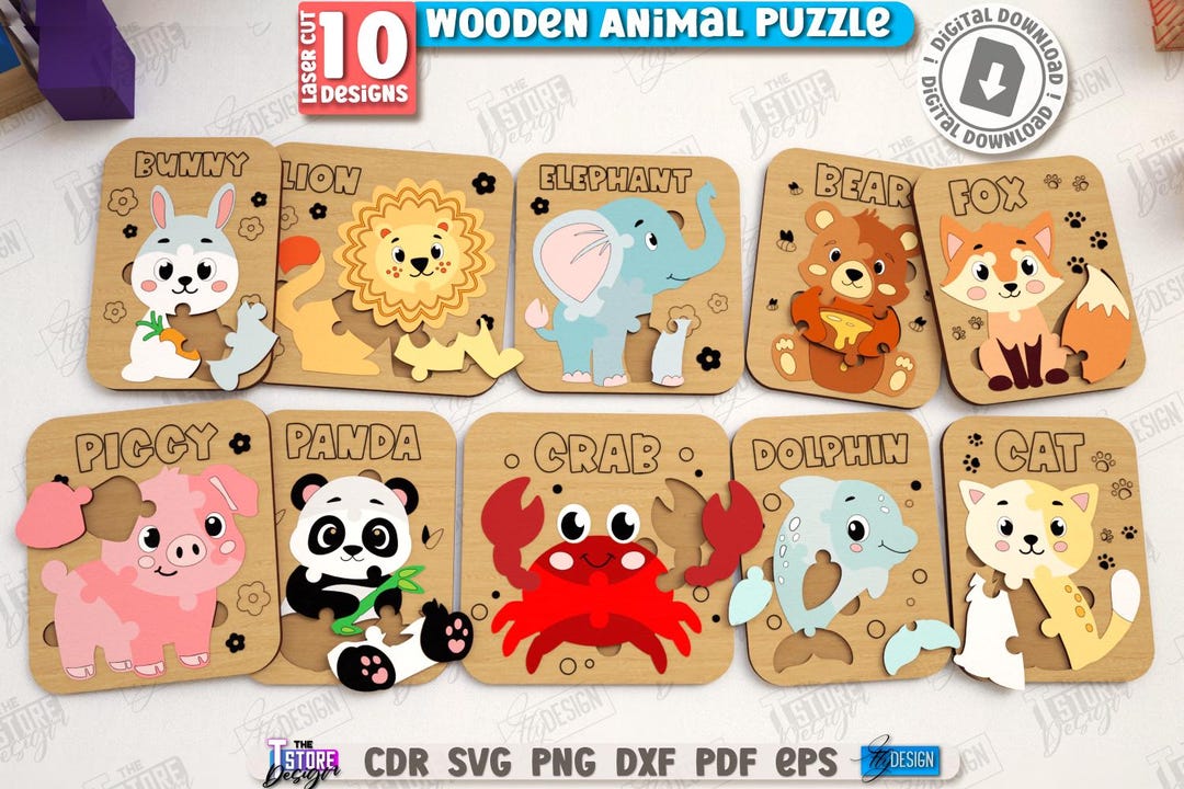 3d Wooden Kids Animal Puzzles Laser Cut Bundle, 3D Animal Puzzle Set ...