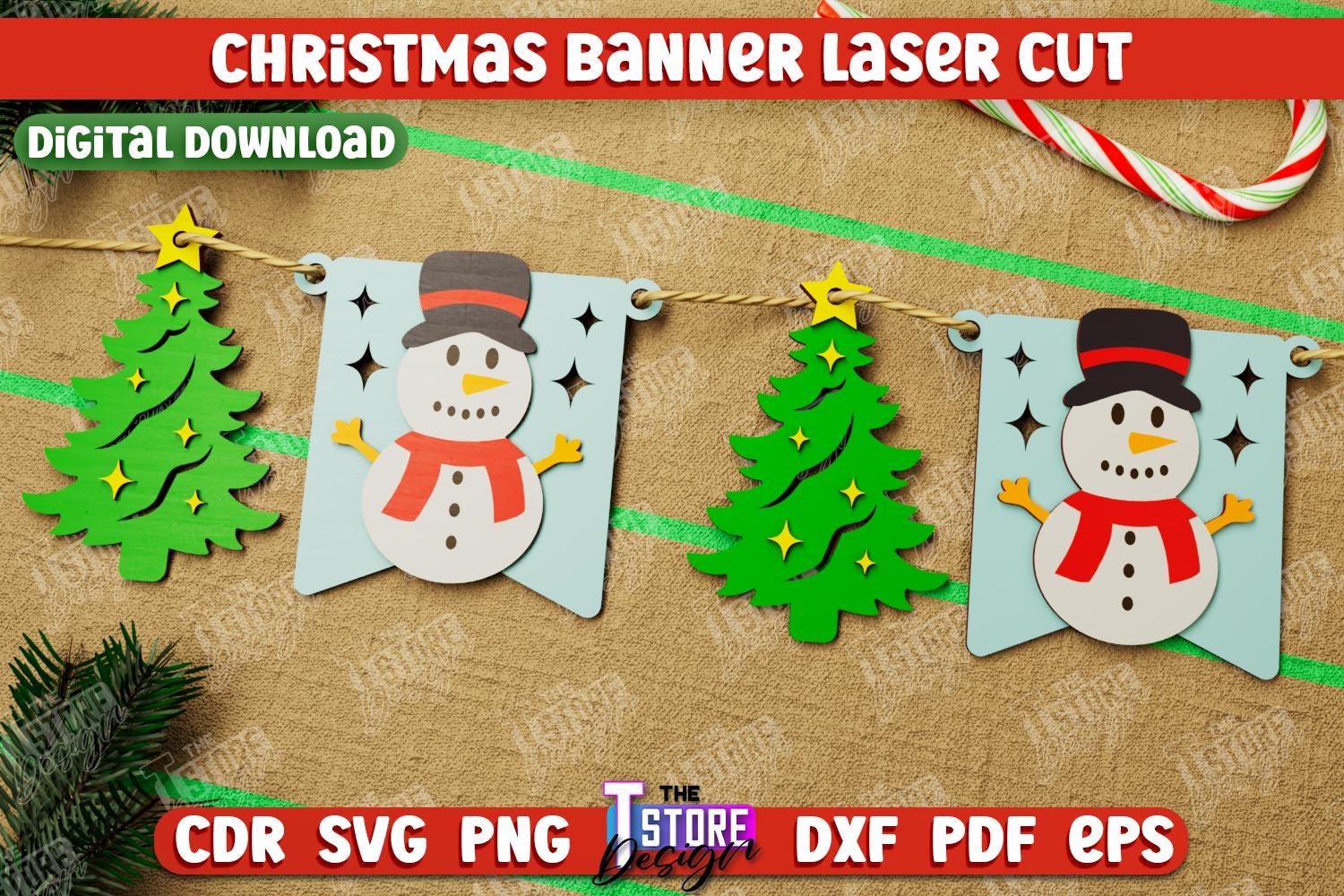 3D Christmas Banners Laser Cut Bundle, Xmas Layered Garland Laser Cut ...
