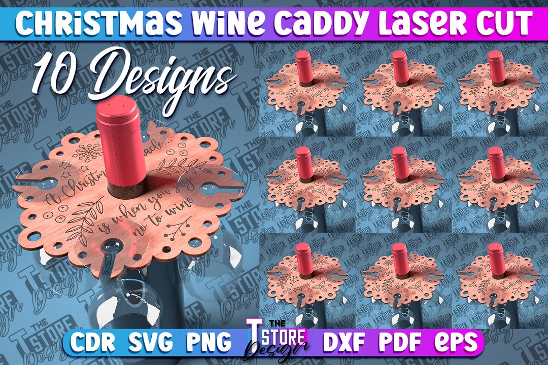 Wine Caddy SVG Bundle | Christmas Wine Caddy Laser Cut| Wine Holder SVG ...