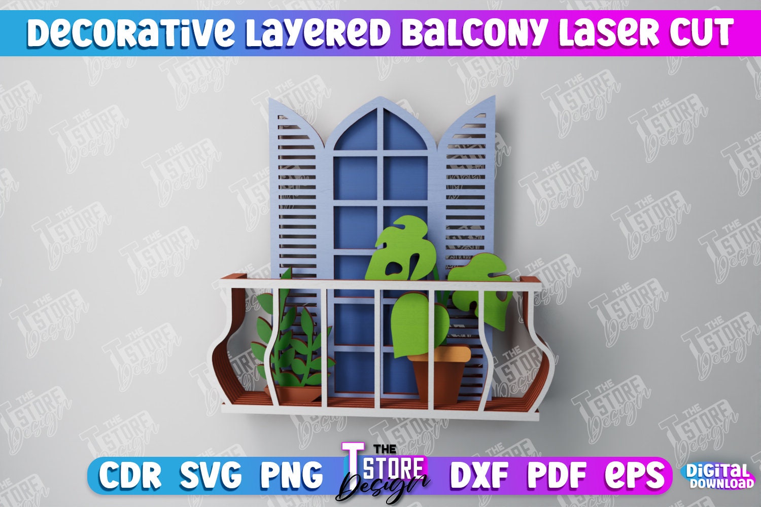 3D Decorative Balconies Laser Cut Bundle, Layered Svg Balcony With ...