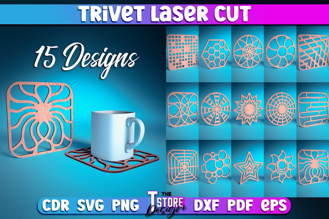 Trivet Laser Cut SVG Bundle | Cup Trivet Laser Cut SVG Design | CNC ...