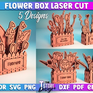 Flower Box Laser Cut SVG Bundle | Flower Bouquet Box SVG Design | Laser ...