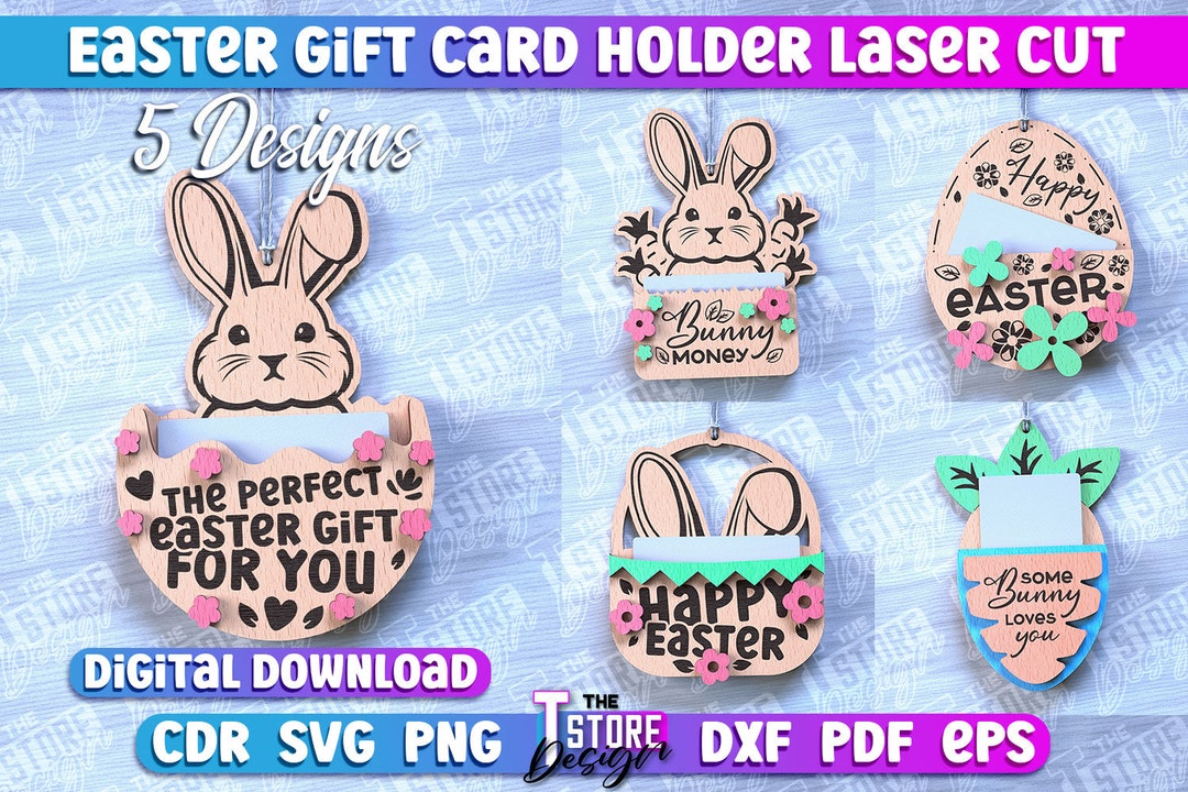 Easter Gift Card Holder Laser Cut SVG Bundle | Easter Bunny Card Holder ...