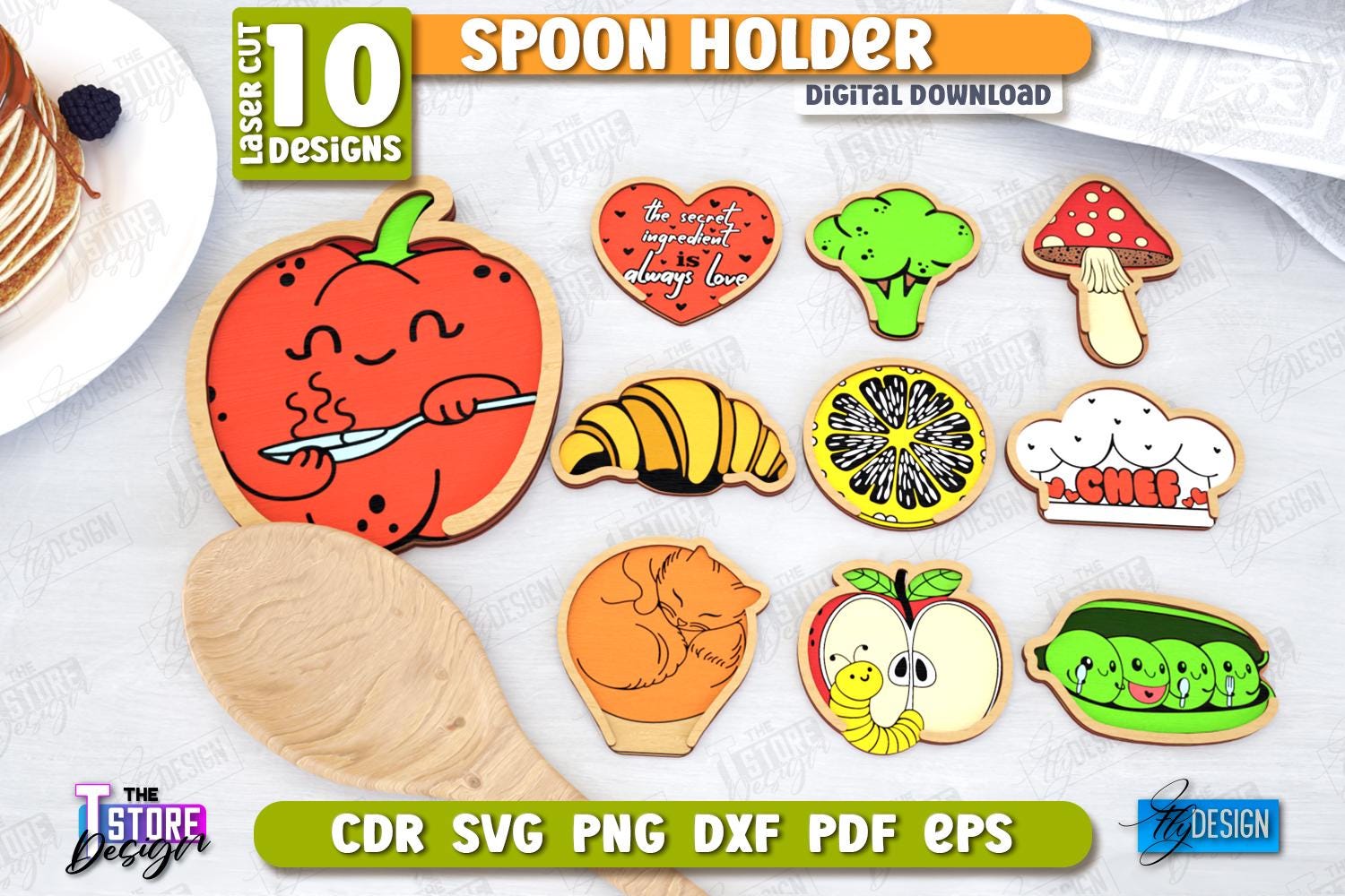 Spoon Holders Laser Cut Bundle, Kitchen Accessories SVG, Spoon Rest ...