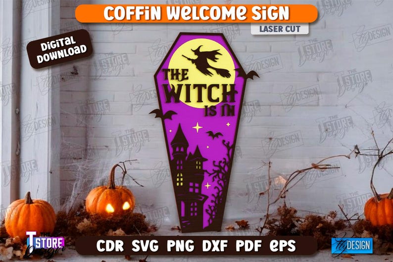 3d Coffin Welcome Sign Laser Cut Bundle, Halloween Door Signs Lasercut ...