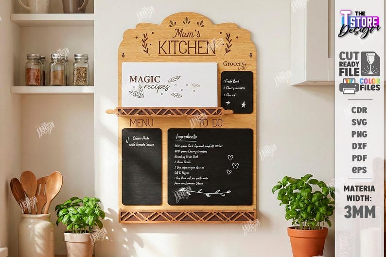 Weekly Wooden Menu Planner Board Laser Cut Bundle, Personalized Wooden ...