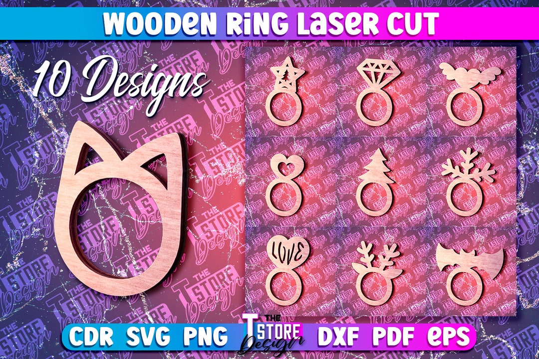 Wooden Finger Ring Laser Cut SVG Bundle Wooden Heart Finger Ring SVG ...