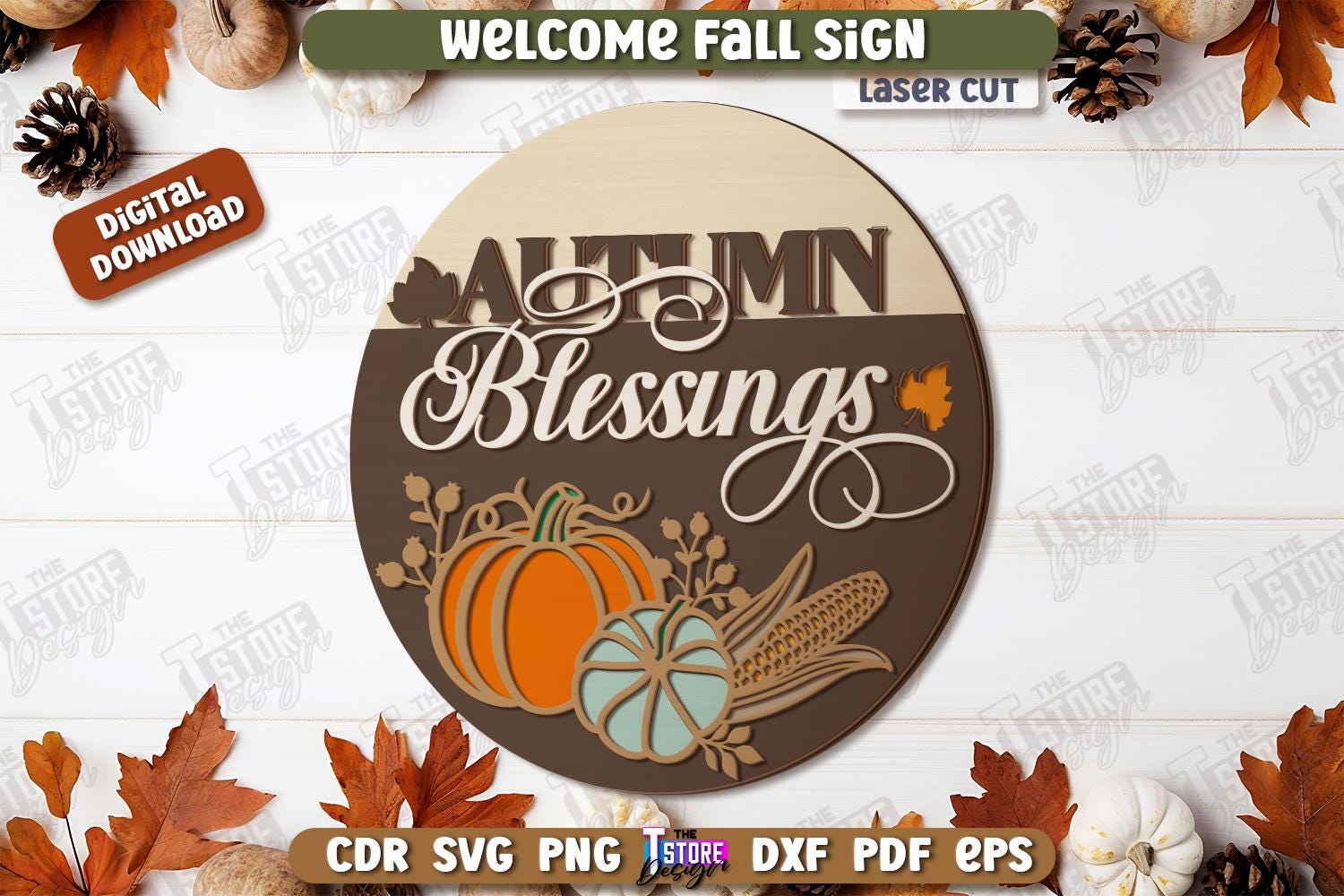 3d Welcome Fall Signs Laser Cut Bundle, Fall Door Hanger Svg, Hello ...