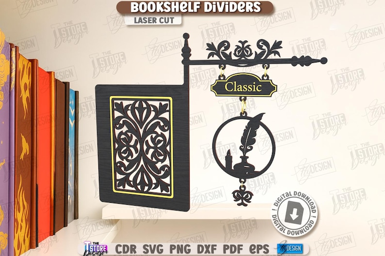 3D Bookshelf Dividers Laser Cut Bundle, Vintage Bookends Svg, Book ...