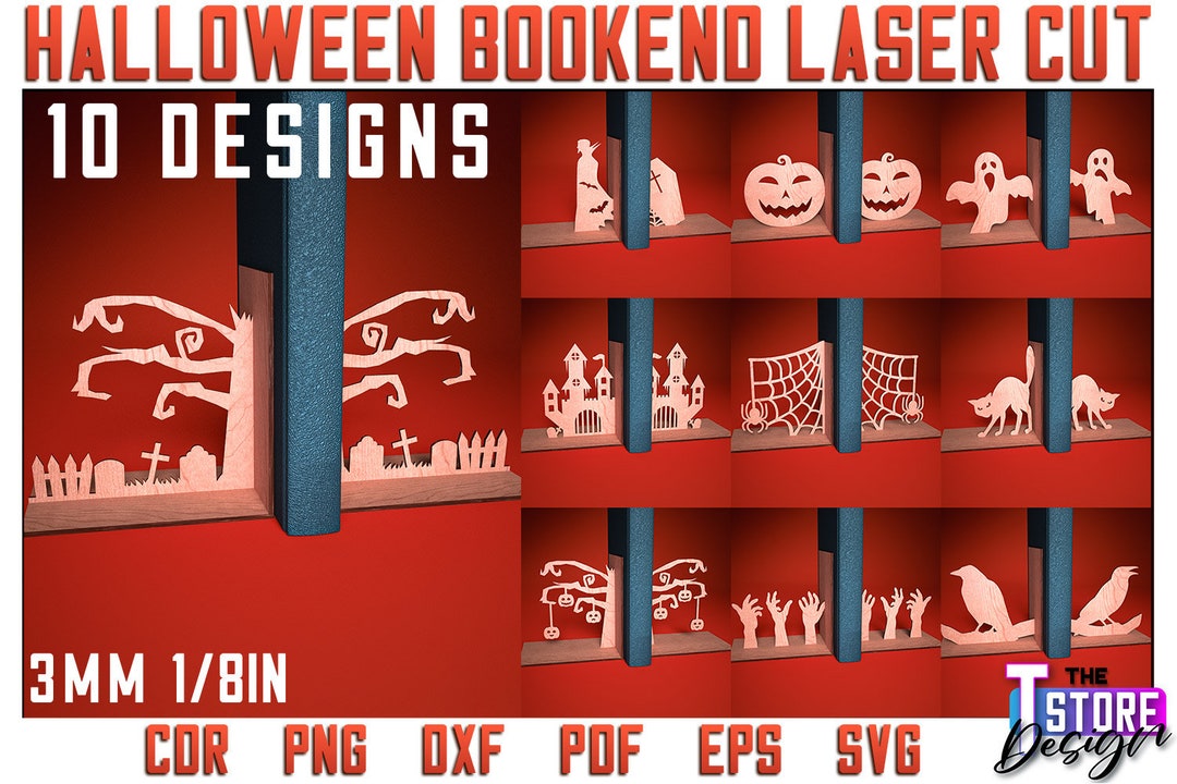 Halloween Bookend Laser Cut SVG Bundle | Spooky Book SVG Design | Laser ...