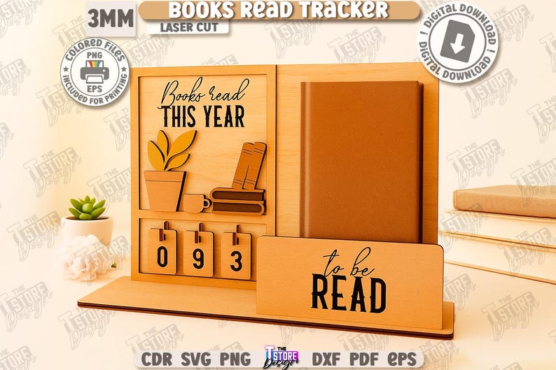 Laser Cut Book Reader Tracker Bundle SVG, Library Decor (digital ...