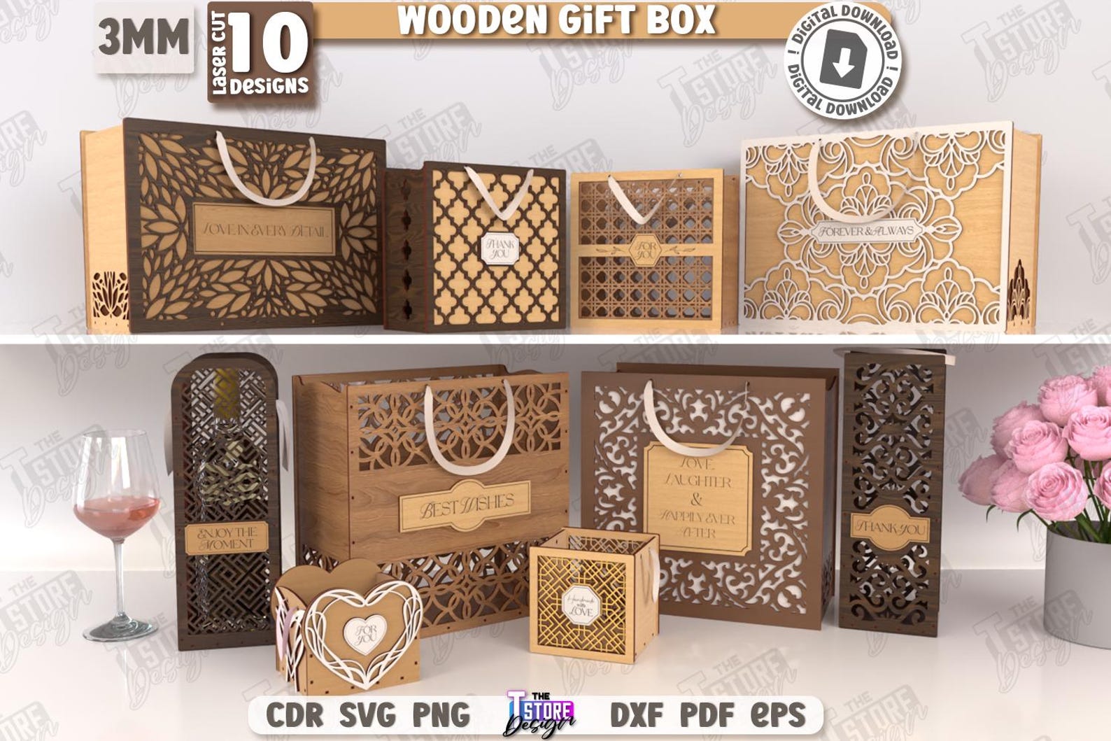 3d Wooden Gift Boxes Laser Cut Bundle, Personalized Gift Boxes Svg ...