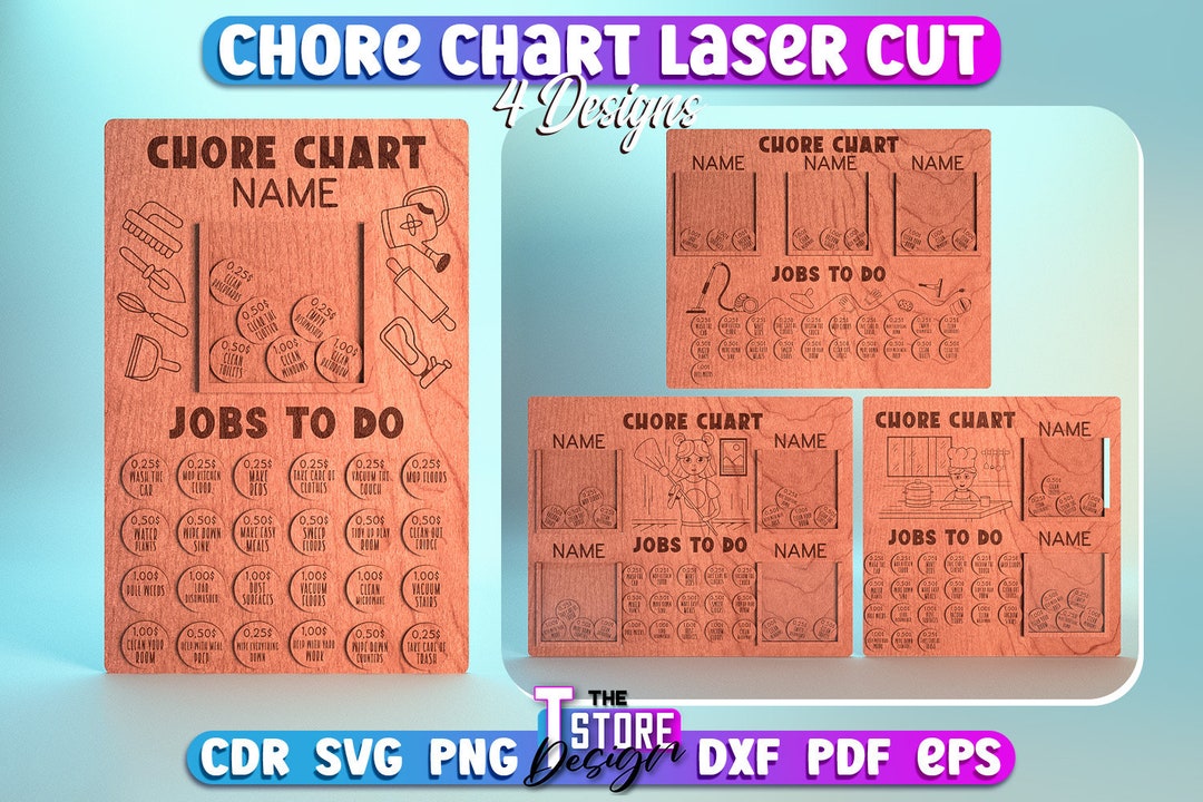 Chore Chart Laser Cut SVG Bundle | Chore Chart SVG Design | Laser Cut ...