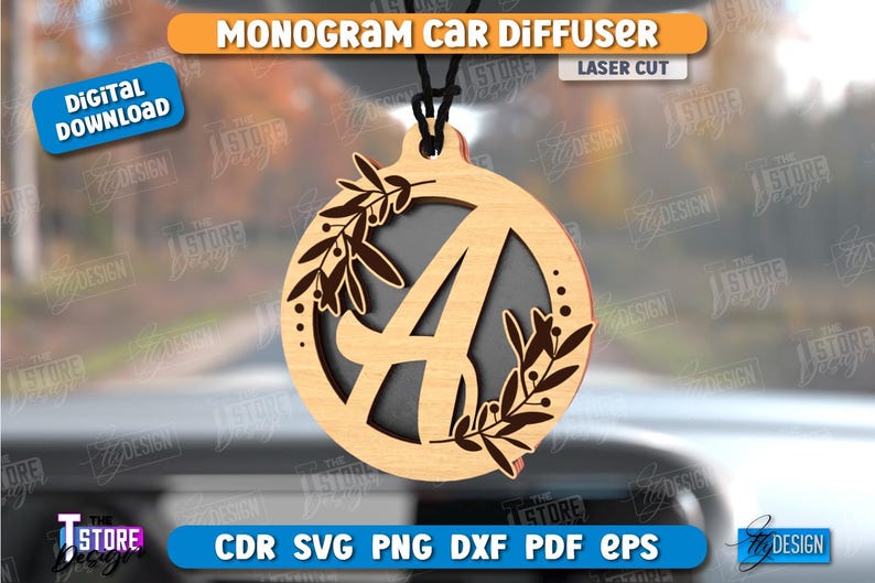 Monogram Car Diffuser Laser Cut Bundle, Car Air Freshener Svg, Wooden ...