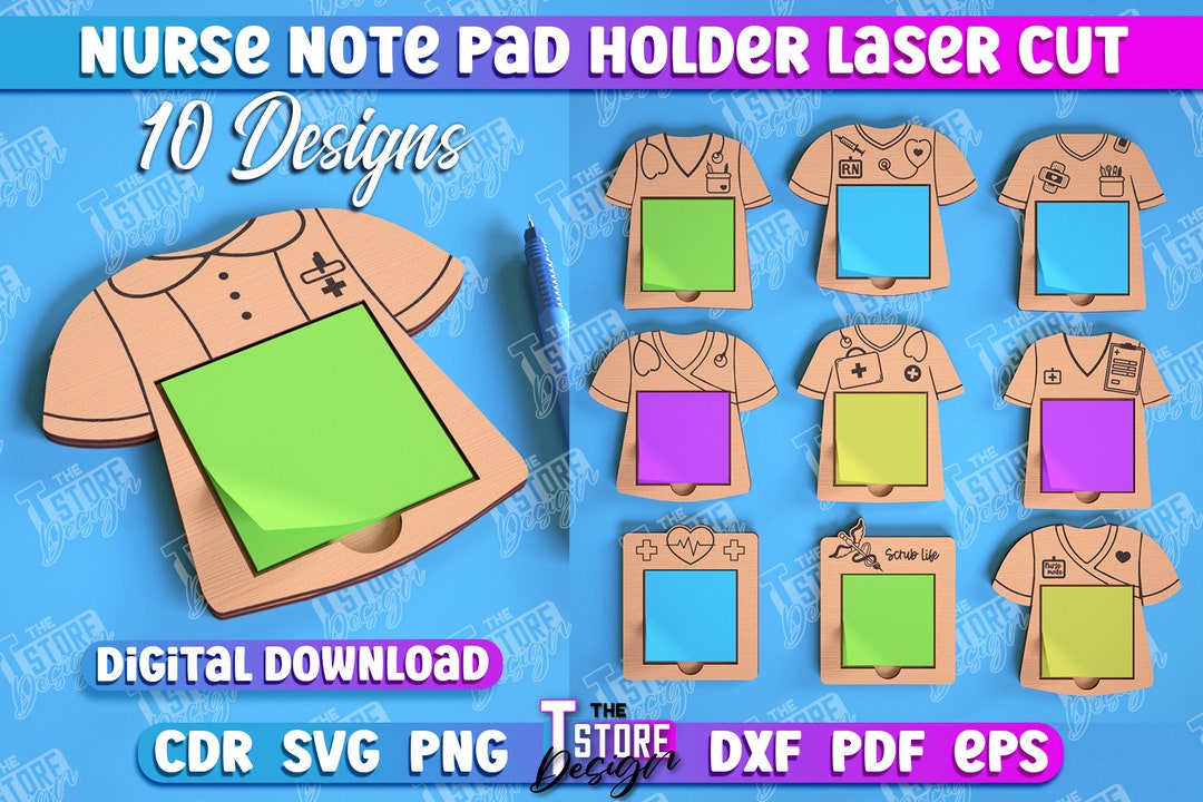 Nurse Note Pad Laser Cut SVG Bundle | Nurse Scrub Sticky Note Holder ...