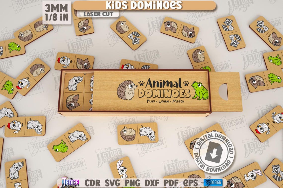 3D Kids Dominoes Laser Cut Digital Download, Animal Dominoes Set ...