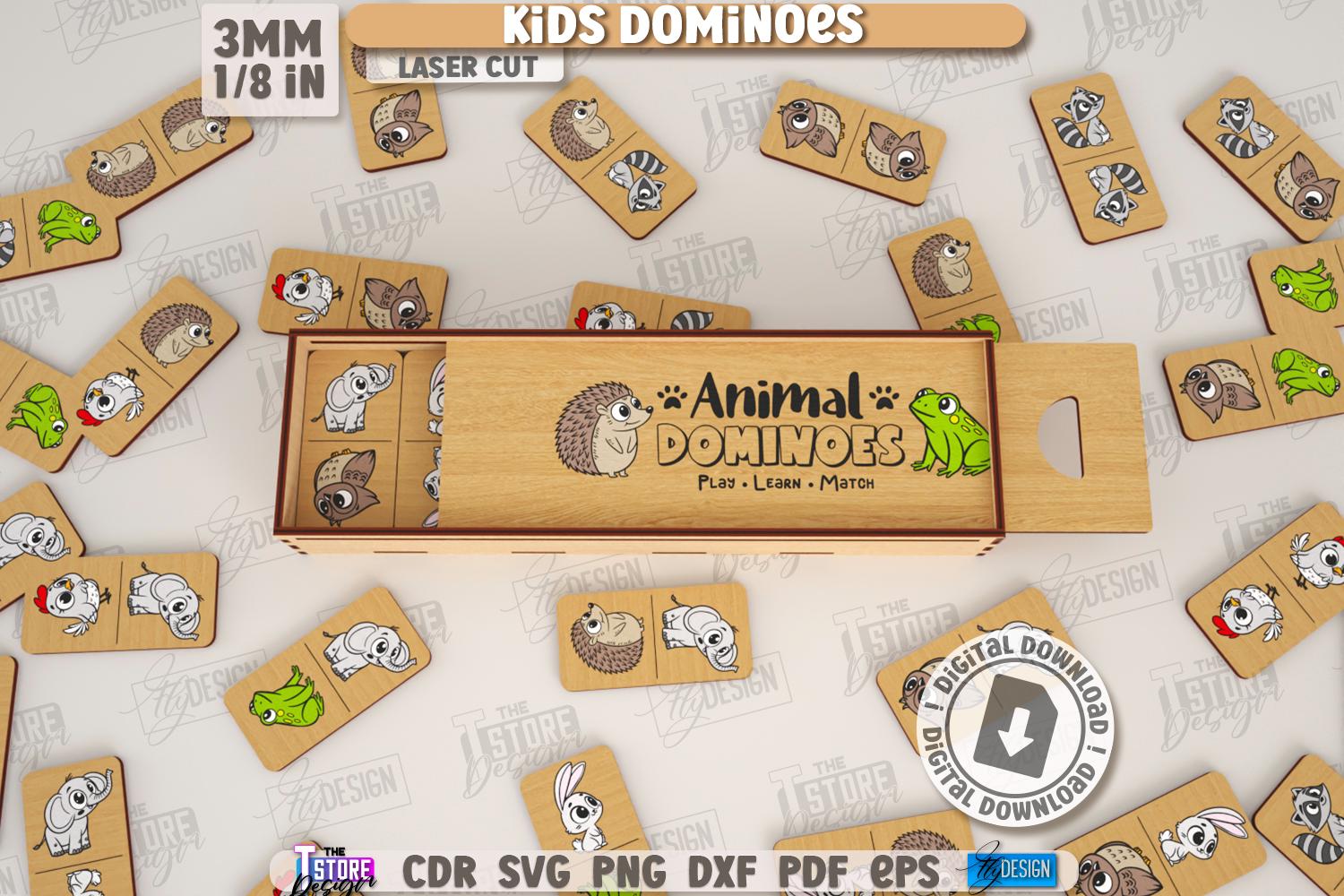 3D Kids Dominoes Laser Cut Digital Download, Animal Dominoes Set ...