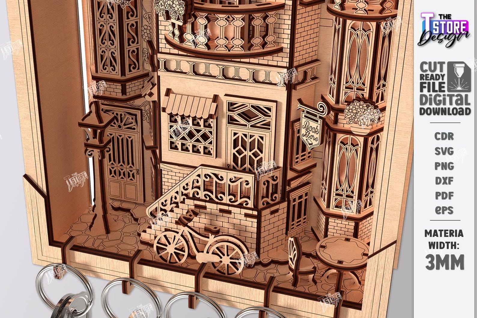 3d European Alley Key Holders Laser Cut, Decorative Wooden Key Box, Old ...