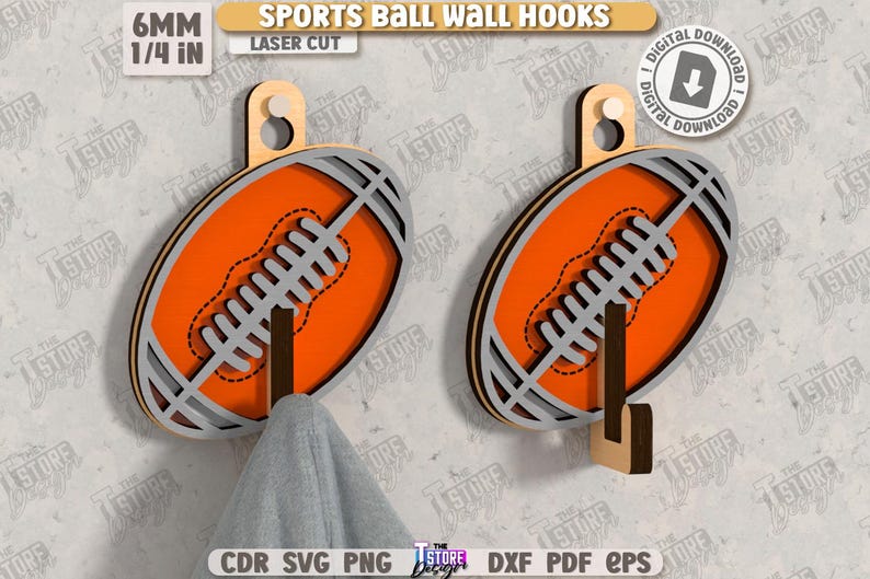 Sport Ball Wall Hooks Laser Cut Bundle, Sport Towel Rack Holder ...