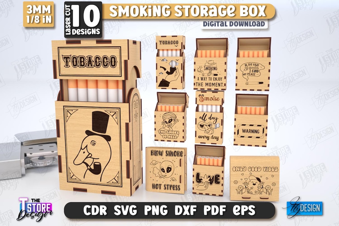 Smoking Storage Box Laser Cut Bundle, Cigarette Box, 3D Box Laser Cut ...