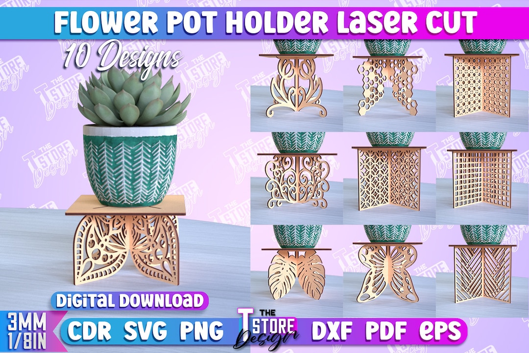 Flower Pot Holder Laser Cut | 3D Plant Pot Stands Lasercut Bundle ...