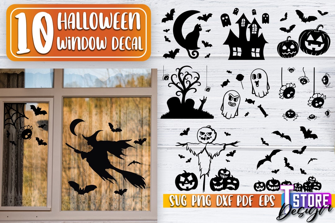 Halloween Window Decal SVG Bundle Halloween Crafts Halloween Bat SVG ...