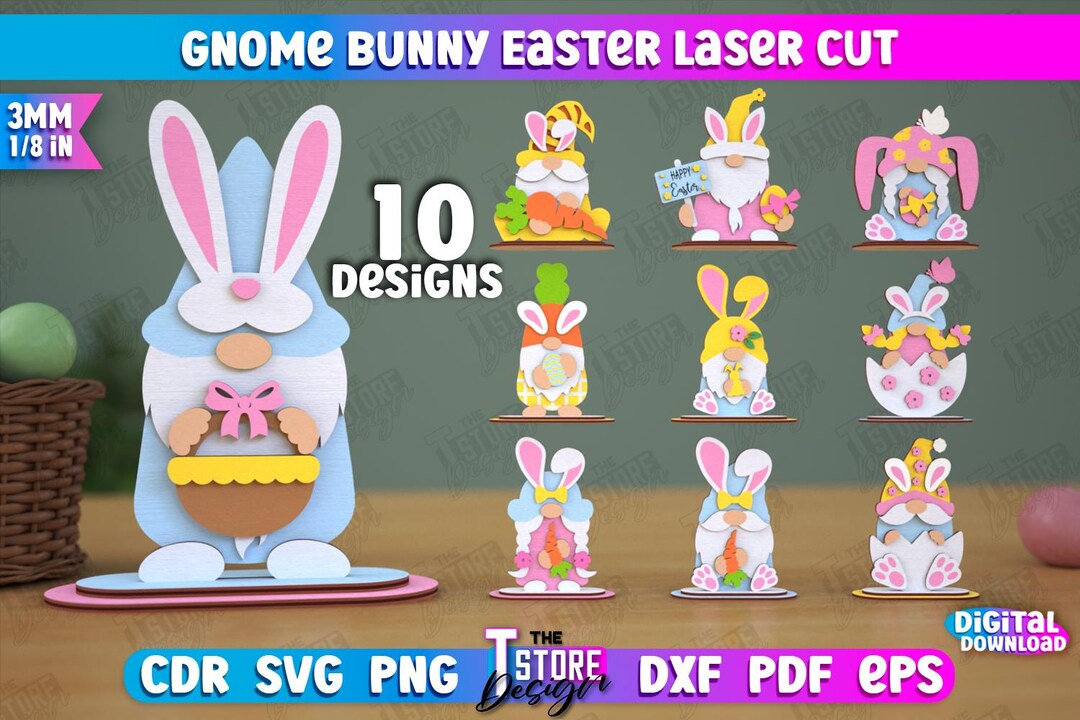 Easter Bunny Gnomes Laser Cut Bundle, Layered Gnome Lasercut, Easter ...