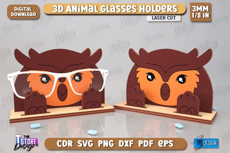 3D Animal Glasses Holders Laser Cut Bundle, Eyeglass Stands, Eyeglasses ...