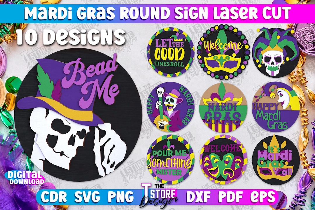 Mardi Gras Door Hanger Laser Cut Bundle, 3D Mardi Gras Round Signs ...