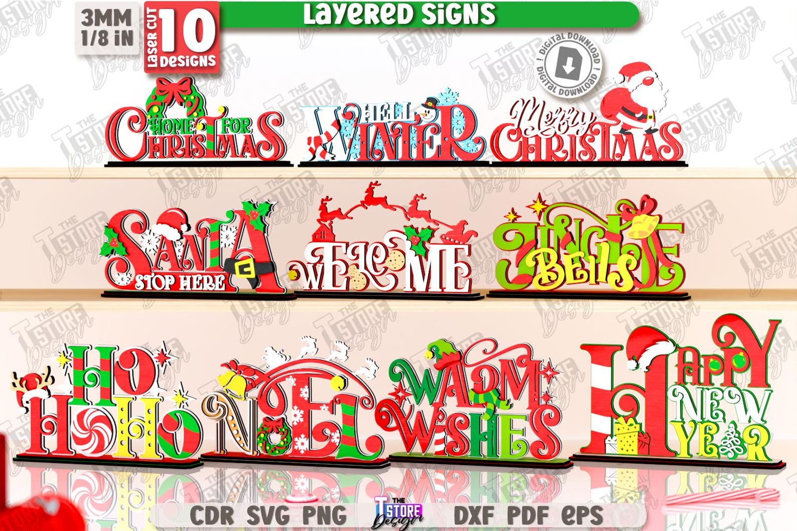 3d Christmas Layered Signs Laser Cut Bundle, Xmas Wooden Word Stands ...