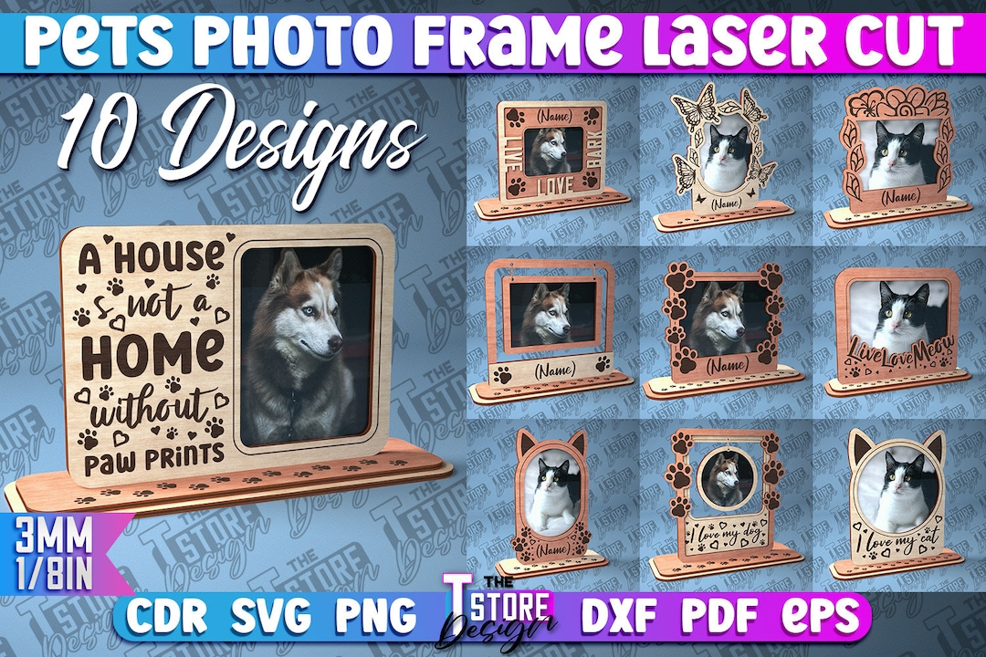 Pets Photo Frame Laser Cut Bundle | Dog Photo Frame SVG Design | Cat ...
