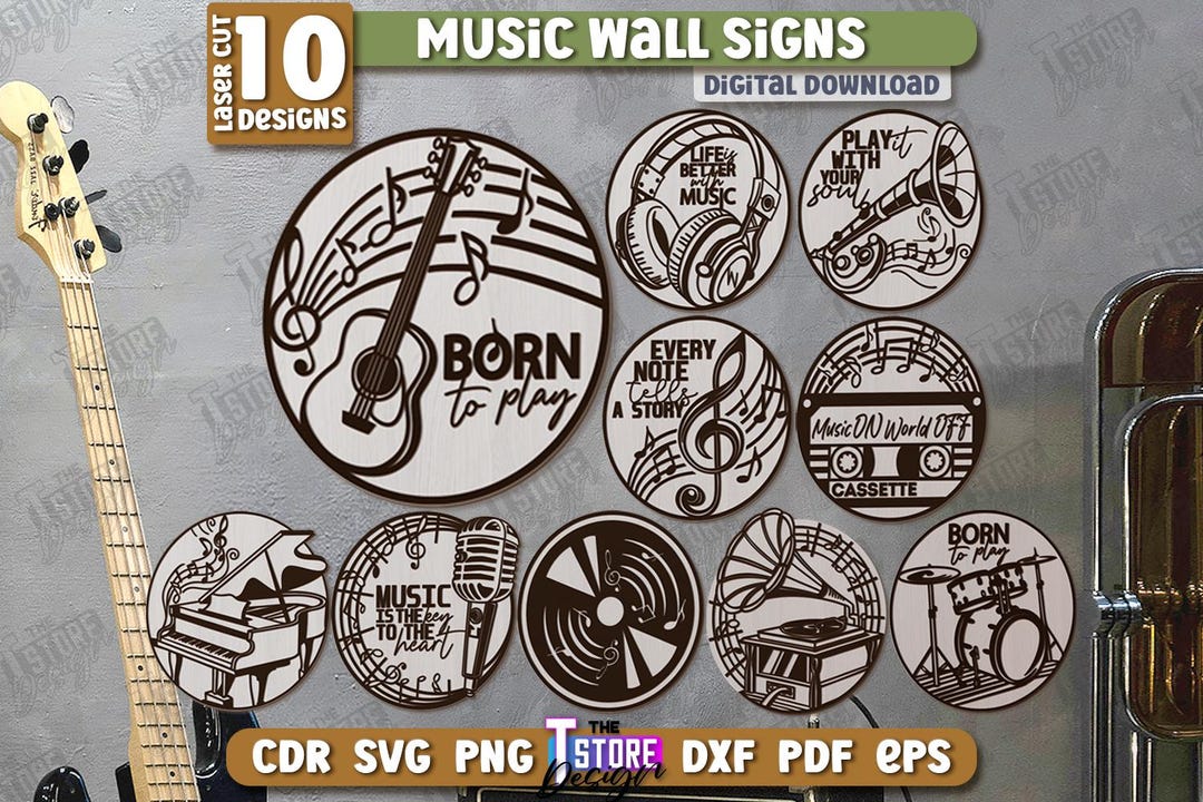 3d Music Wall Signs Laser Cut Bundle, Wooden Music Round Signs Laser ...