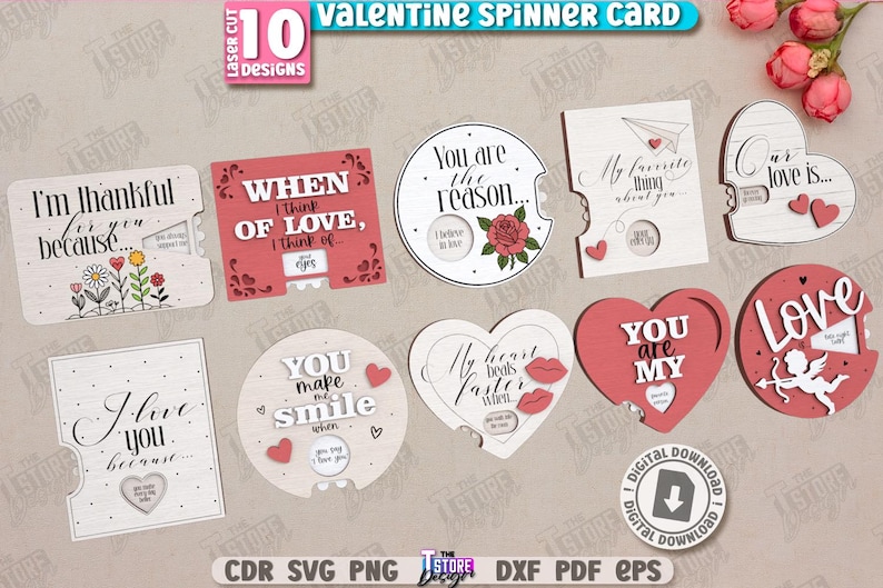 3d Valentine's Day Spinner Card Laser Cut Bundle, Personalized Gift ...
