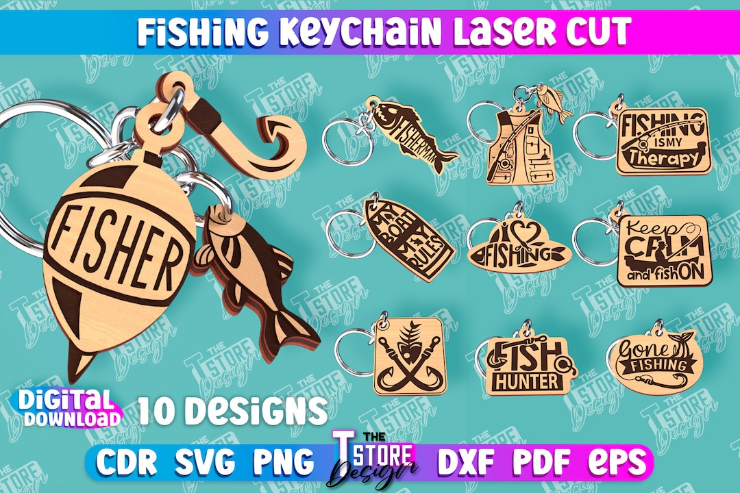 Fishing Keychain Laser Cut, Fishing Gifts, Fishing Key Holder Lasercut ...