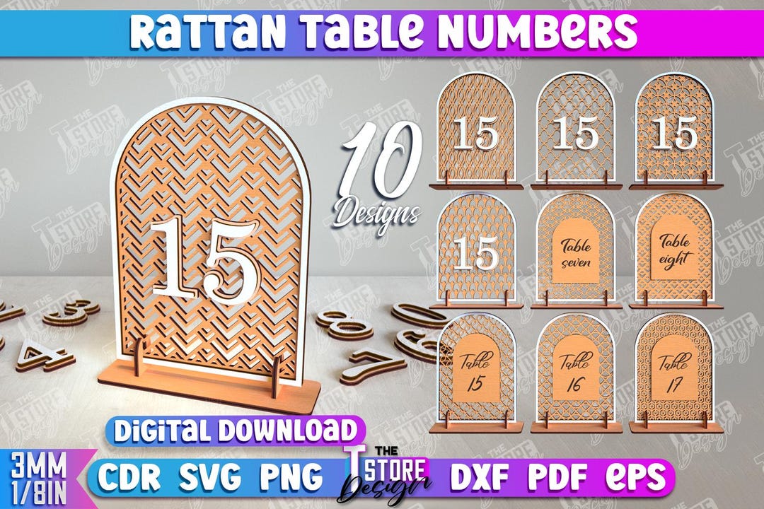 Rattan Wedding Table Numbers for Laser Cut, Rattan Table Numbers ...