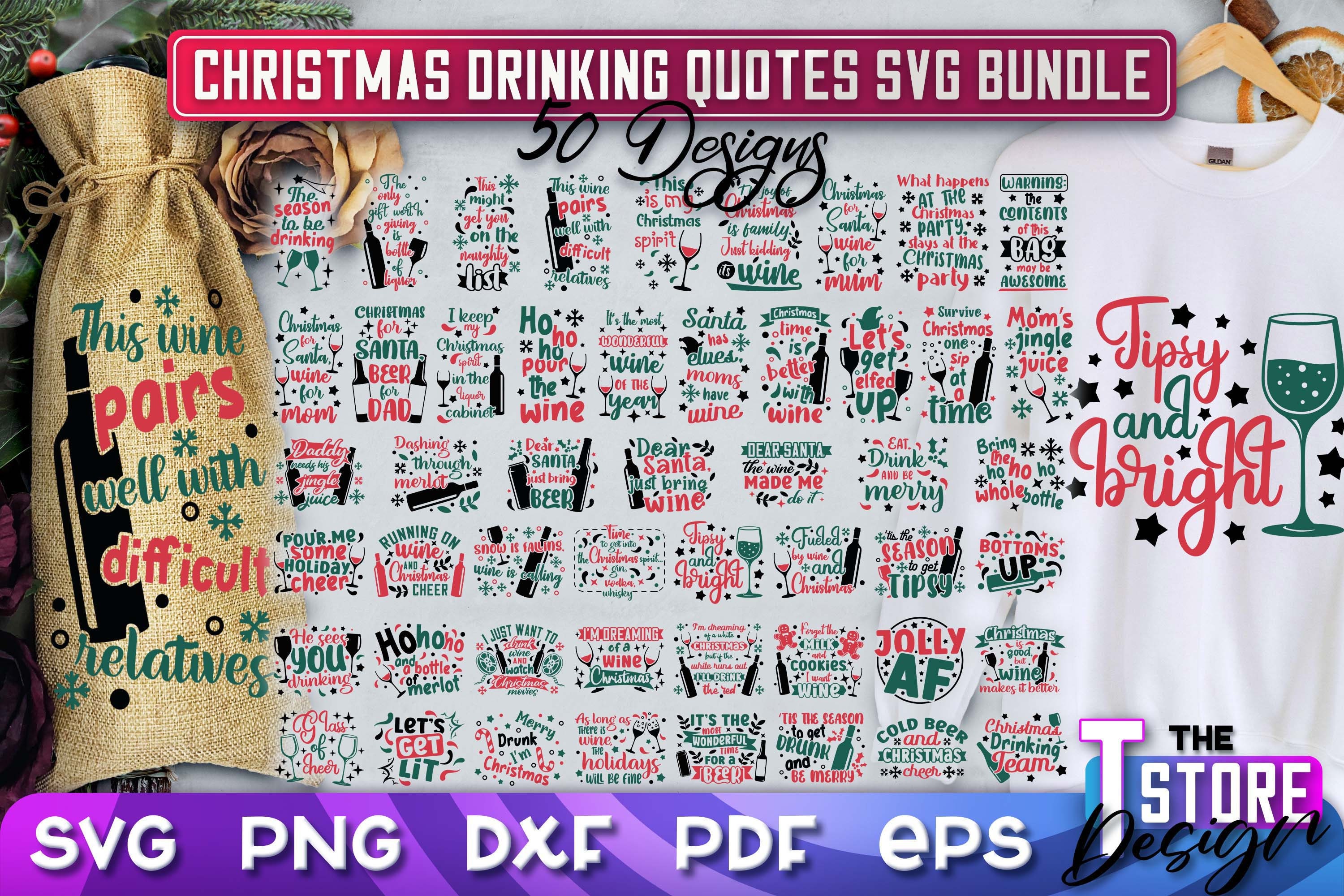 Christmas Drinking Quotes SVG Bundle | Christmas Design - Etsy