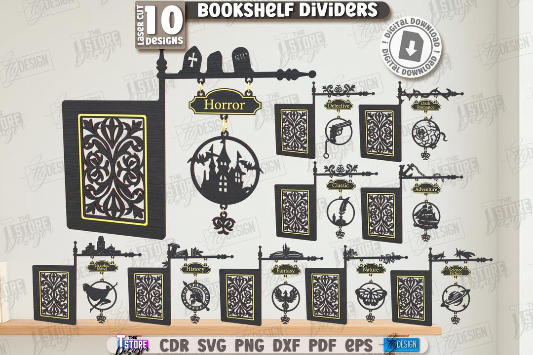 3D Bookshelf Dividers Laser Cut Bundle, Vintage Bookends Svg, Book ...