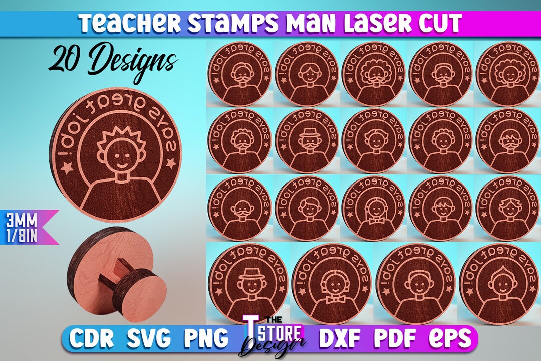 Teacher Stamps Man Laser Cut SVG Bundle Teacher Laser Cut SVG Design ...