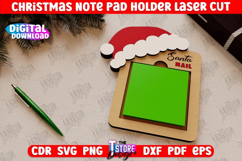 Christmas Note Pad Laser Cut SVG Bundle, Santa's Sticky Note Holder ...