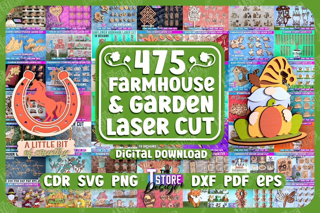 Farmhouse and Garden Laser Cut Mega Bundle, 475 Farm Laser Cut Designs ...