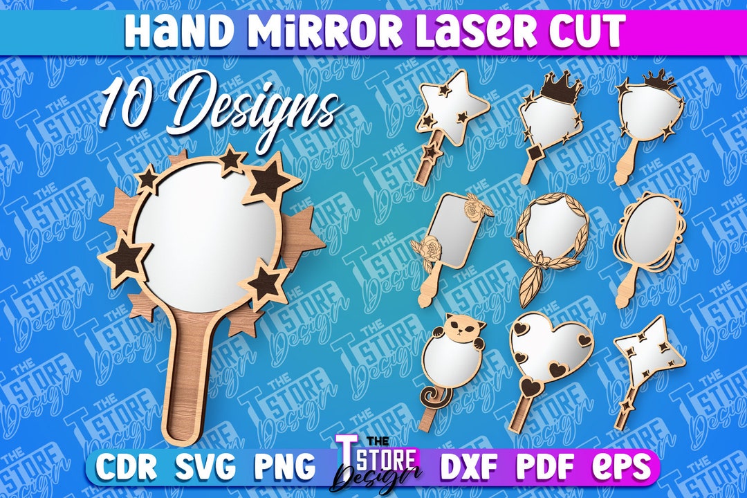 Wooden Hand Mirror | Wooden Hand Mirror With Handle| Laser Cut Makeup ...