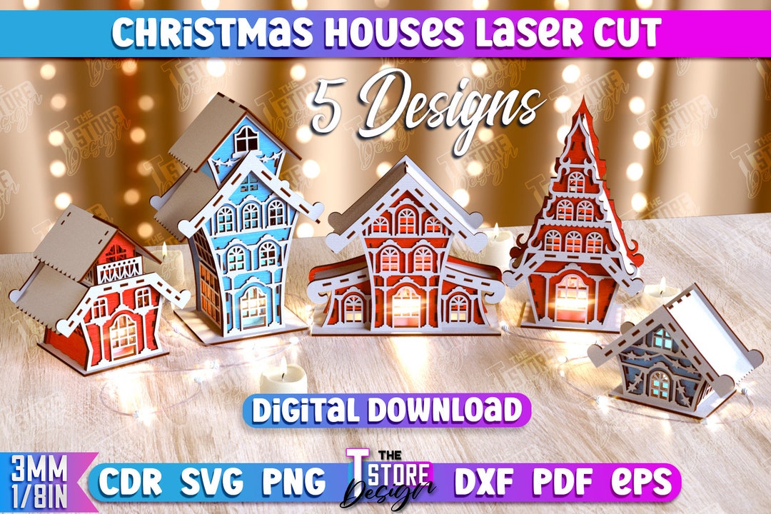 3D Christmas House Laser Cut Bundle, Christmas Scene House, Winter ...