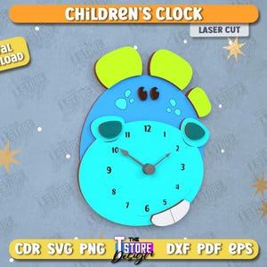 Children's Clock Laser Cut Bundle, Kids Wall Clock SVG, Kids Room Wall ...