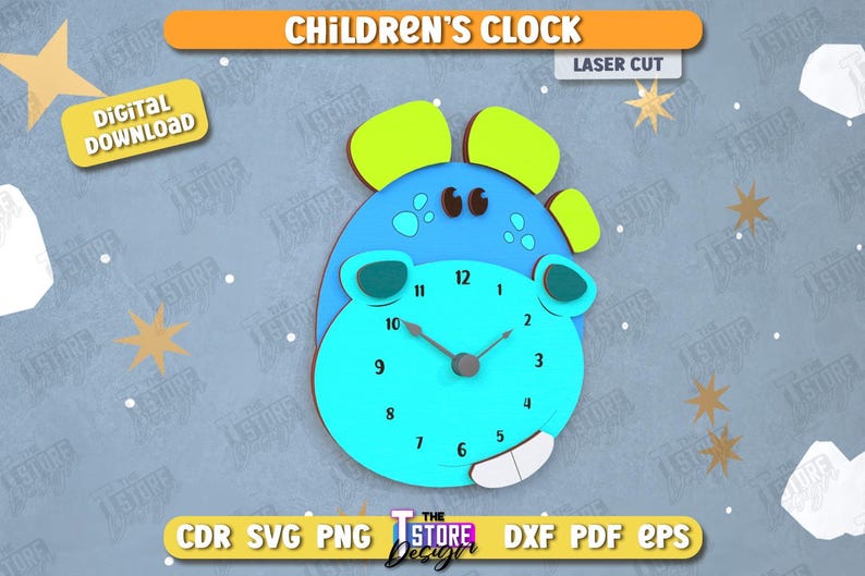 Children's Clock Laser Cut Bundle, Kids Wall Clock SVG, Kids Room Wall ...