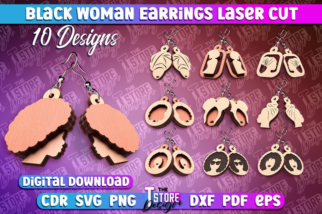 Black Woman Earrings, Afro Earrings Laser Cut Files, Black Girl SVG ...