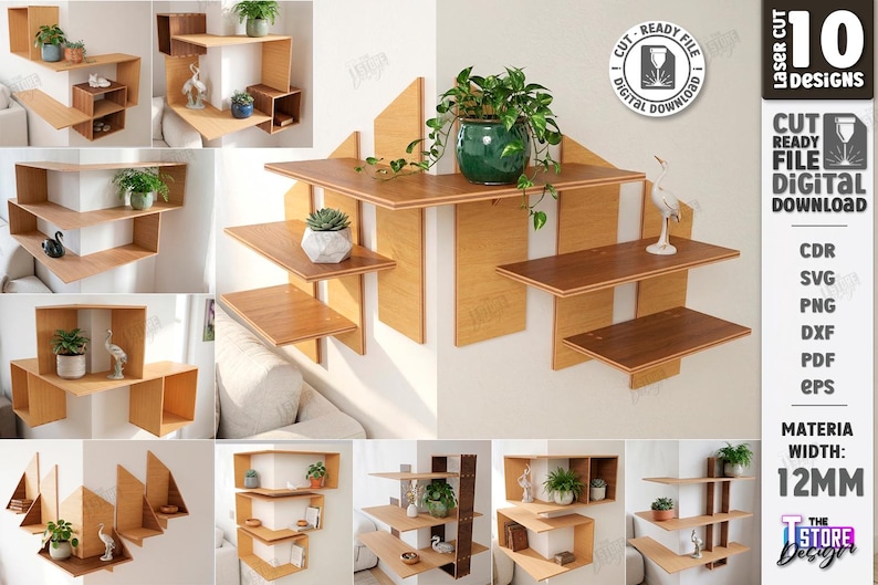 Corner Shelf SVG Laser Cut - Wall Mounted Shelf - Modern Home Decor ...