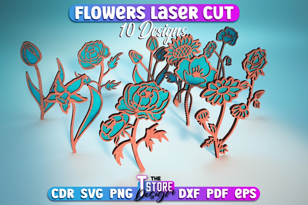Flowers Laser Cut SVG Bundle | Flower SVG Design | Laser Cut Files - Etsy