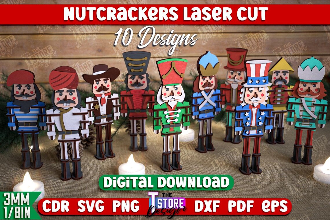 Nutcrackers Laser Cut Bundle, Standing Nutcracker SVG File, Xmas Wooden ...